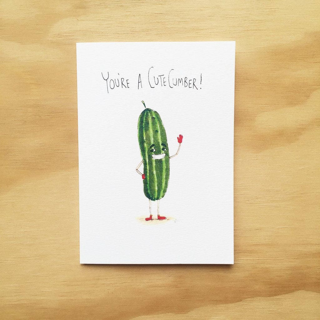 You're a Cute Cumber Handmade greeting card Love card | Etsy