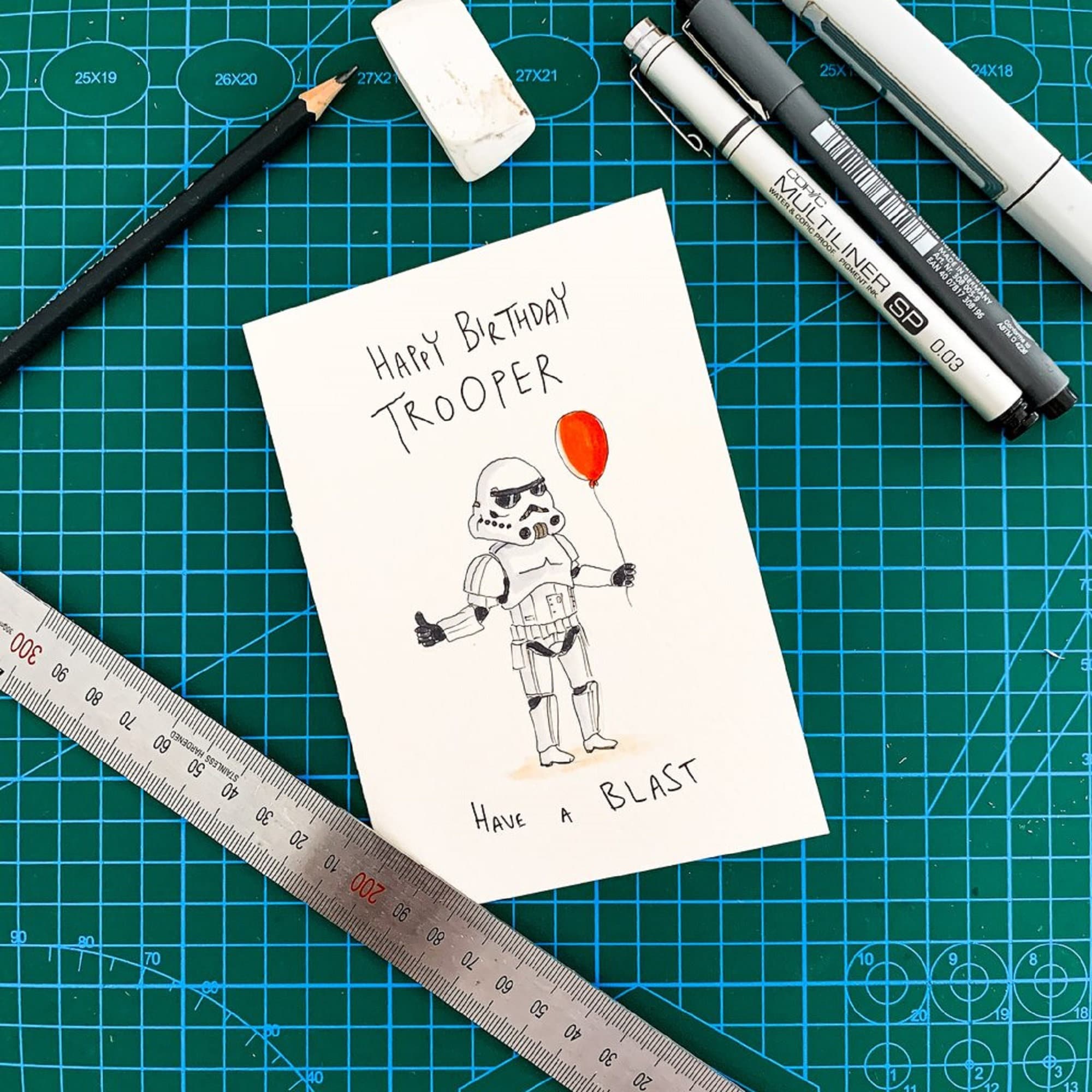 Happy Birthday Trooper Have a Blast Hand-drawn Designed and | Etsy