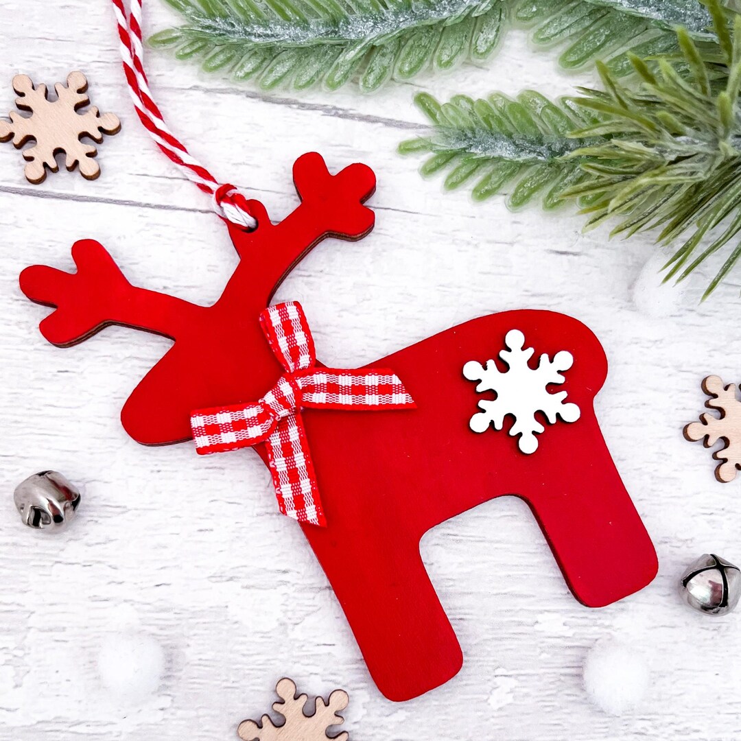 Nordic Red Reindeer Christmas Tree Decoration: Traditional Ornament - Etsy