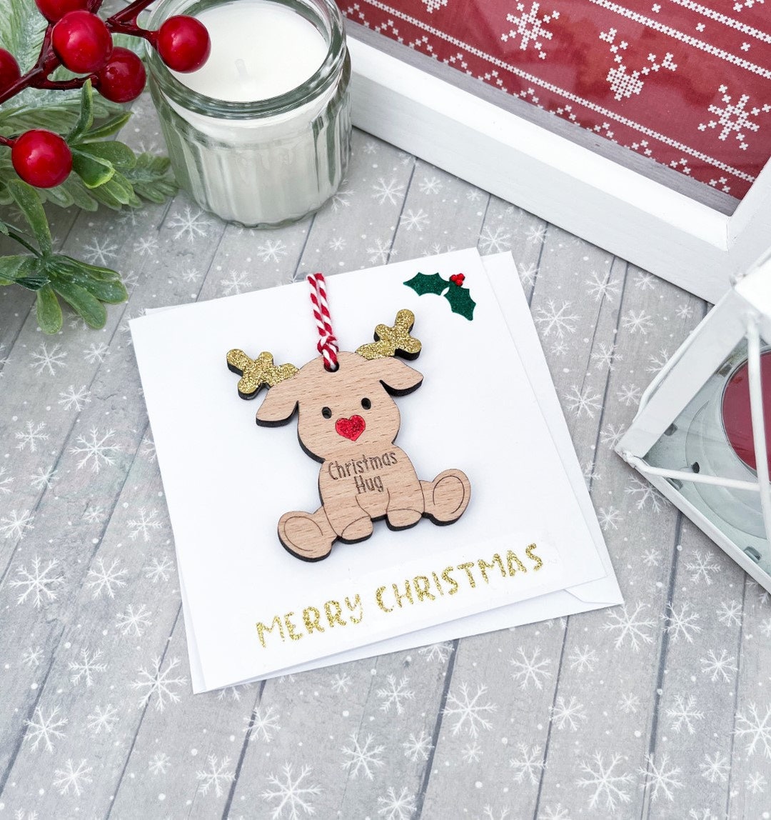 Christmas Card With Reindeer Hug Keepsake - Etsy