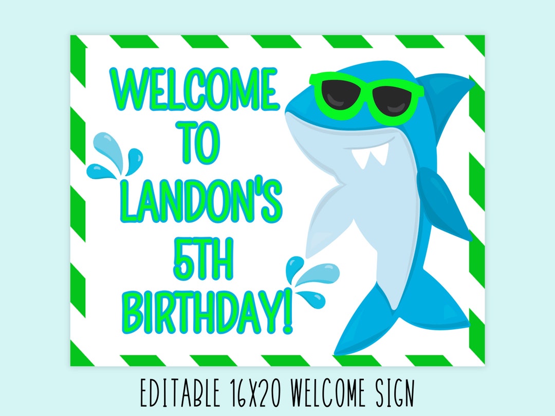 Editable Shark Birthday Welcome Sign for Boys Shark Themed Birthday ...
