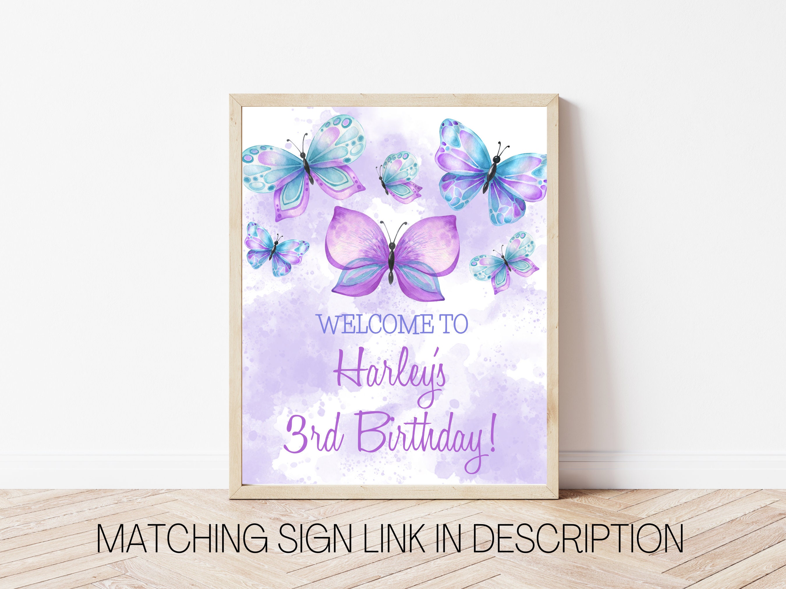 Purple Butterfly Custom Birthday Sign Editable Birthday Sign - Etsy