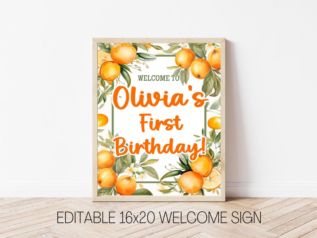 Editable Little Cute Birthday Party Welcome Sign for Orange Theme ...