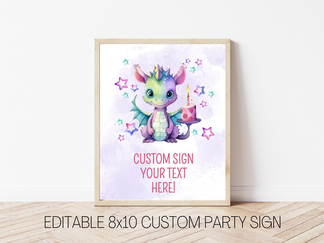 Editable Girly Dragon Birthday Sign for Girls Dragon Themed Birthday ...