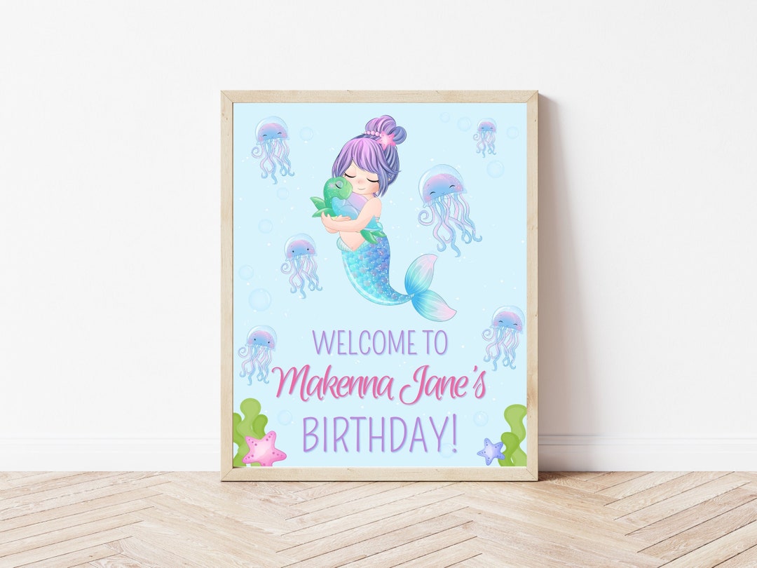 Editable Mermaid Birthday Welcome Sign Printable Under the Sea Themed ...