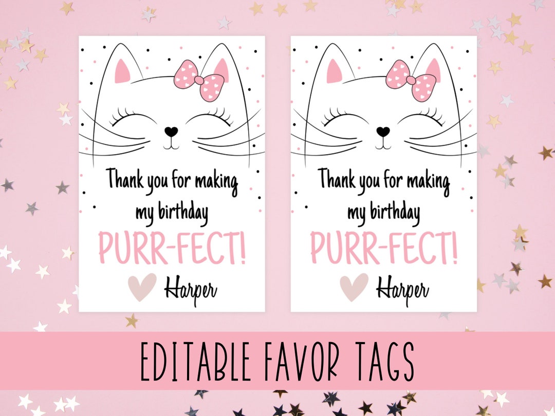 Editable Kitten Birthday Favor Tags for Girls Cat Birthday Party ...