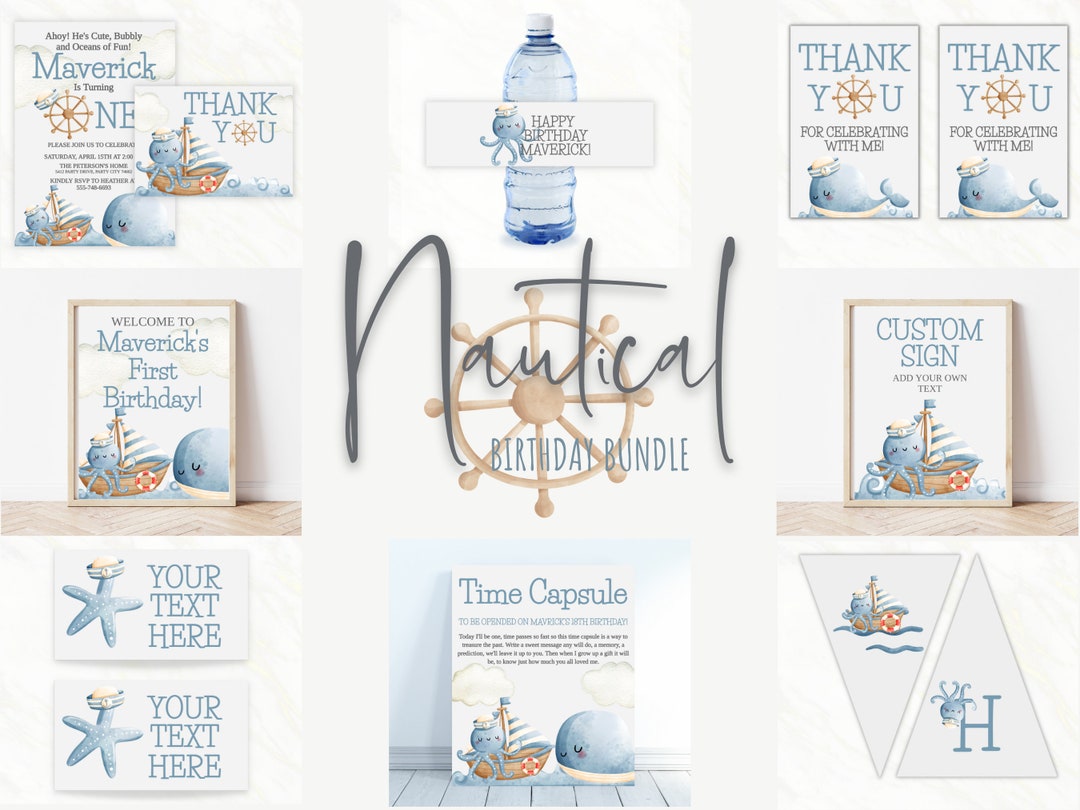 Editable Nautical First Birthday Party Bundle for Boys 1st Birthday ...