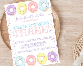 Editable Donut Birthday Party Invitation Instant Template Download Kids ...