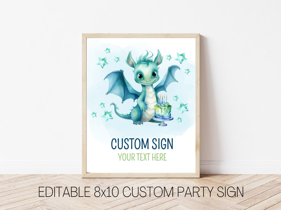 Editable Dragon Party Custom Sign for Boys Dragon Themed Birthday Party ...
