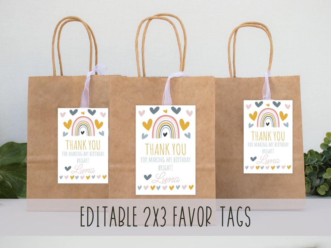 Editable Rainbow Birthday Favor Tags Printable Birthday Favor Tag ...