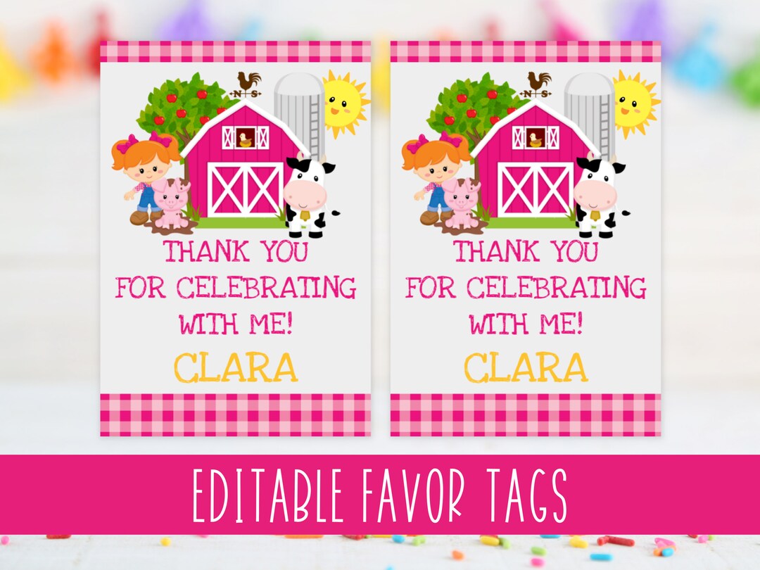 Editable Farm Birthday Party Favor Tags for Girls Birthday Printable ...