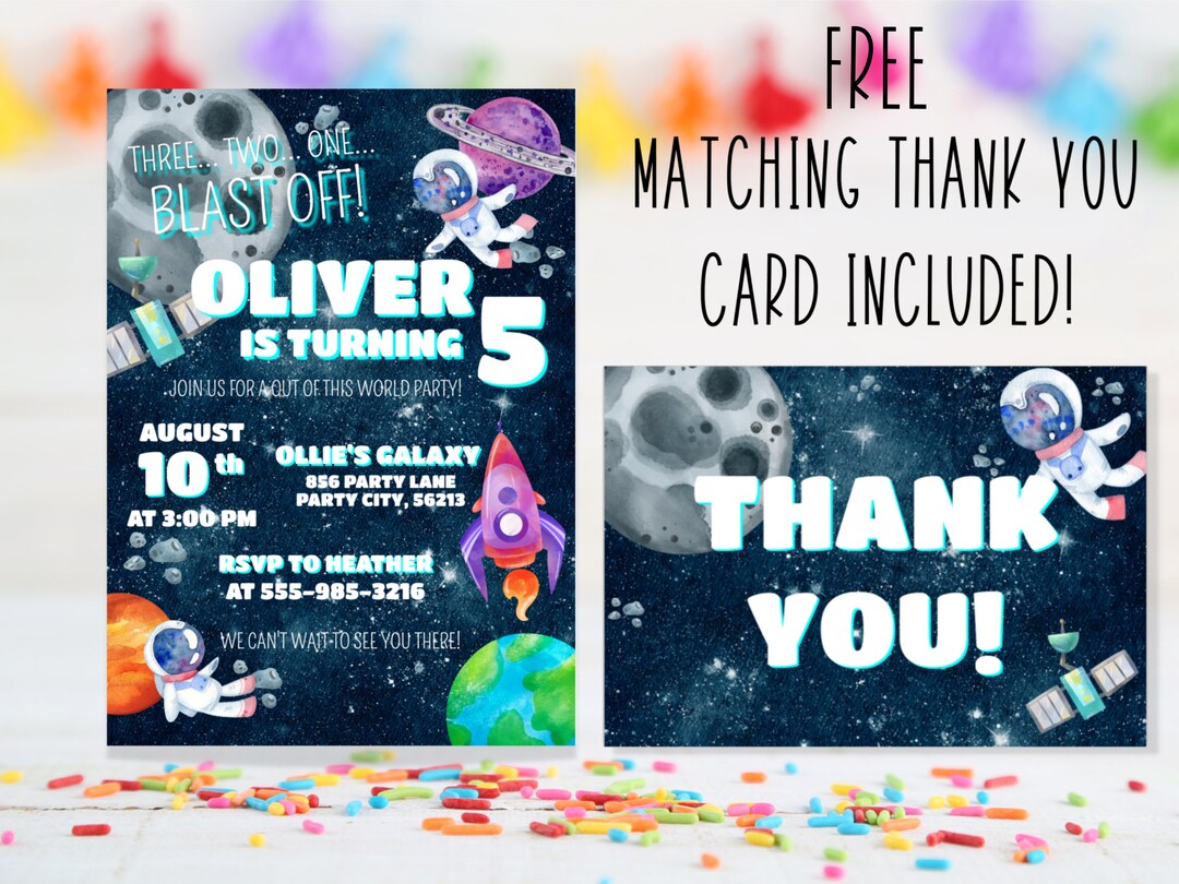 Editable Space Birthday Invitation Outerspace Themed Birthday Party Invite Planet First Birthday ...