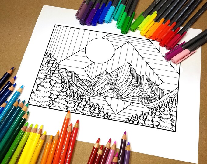 Mountain Gradients Coloring Page Digital Download - Etsy