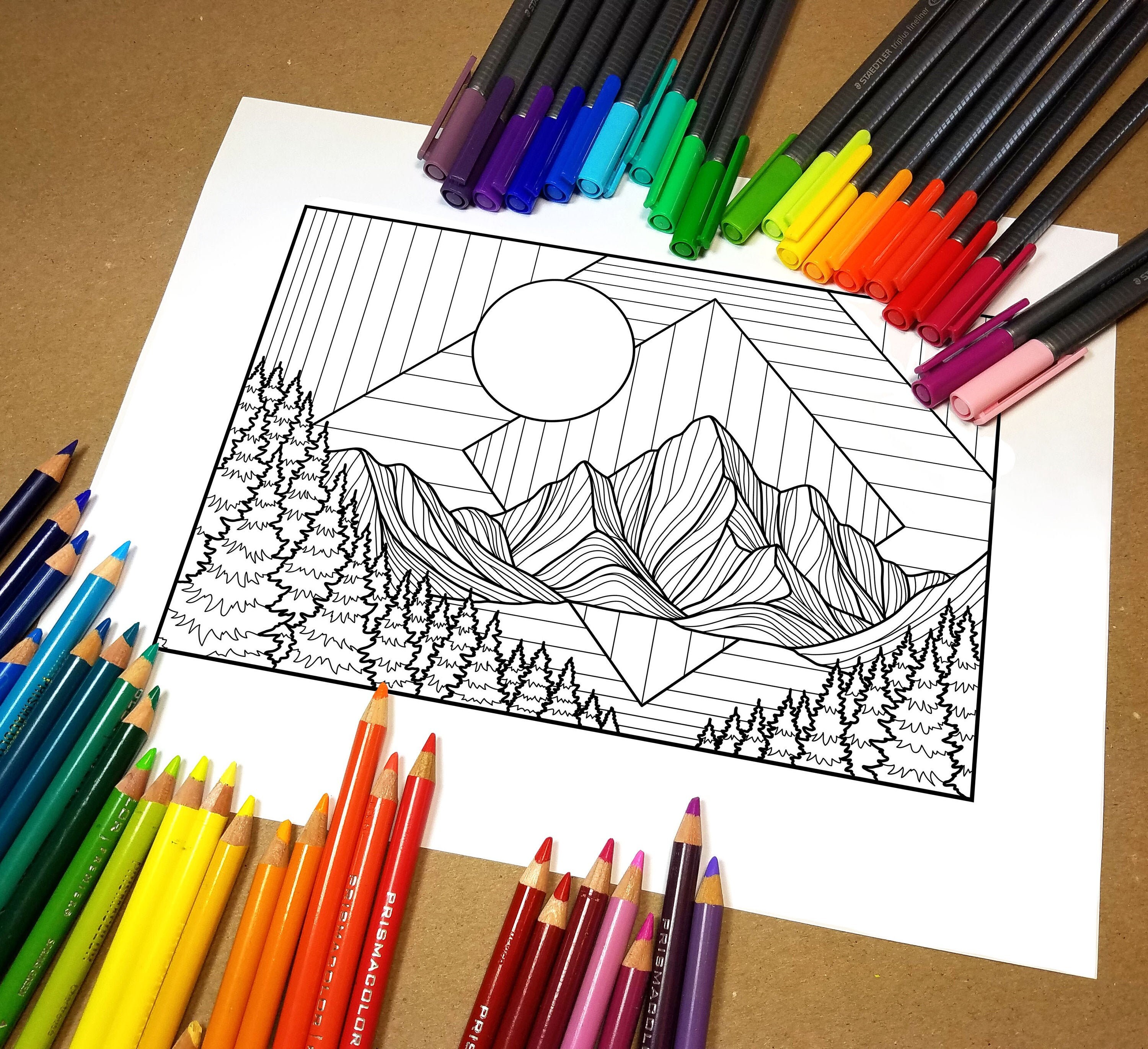 Mountain Gradients Coloring Page Digital Download | Etsy