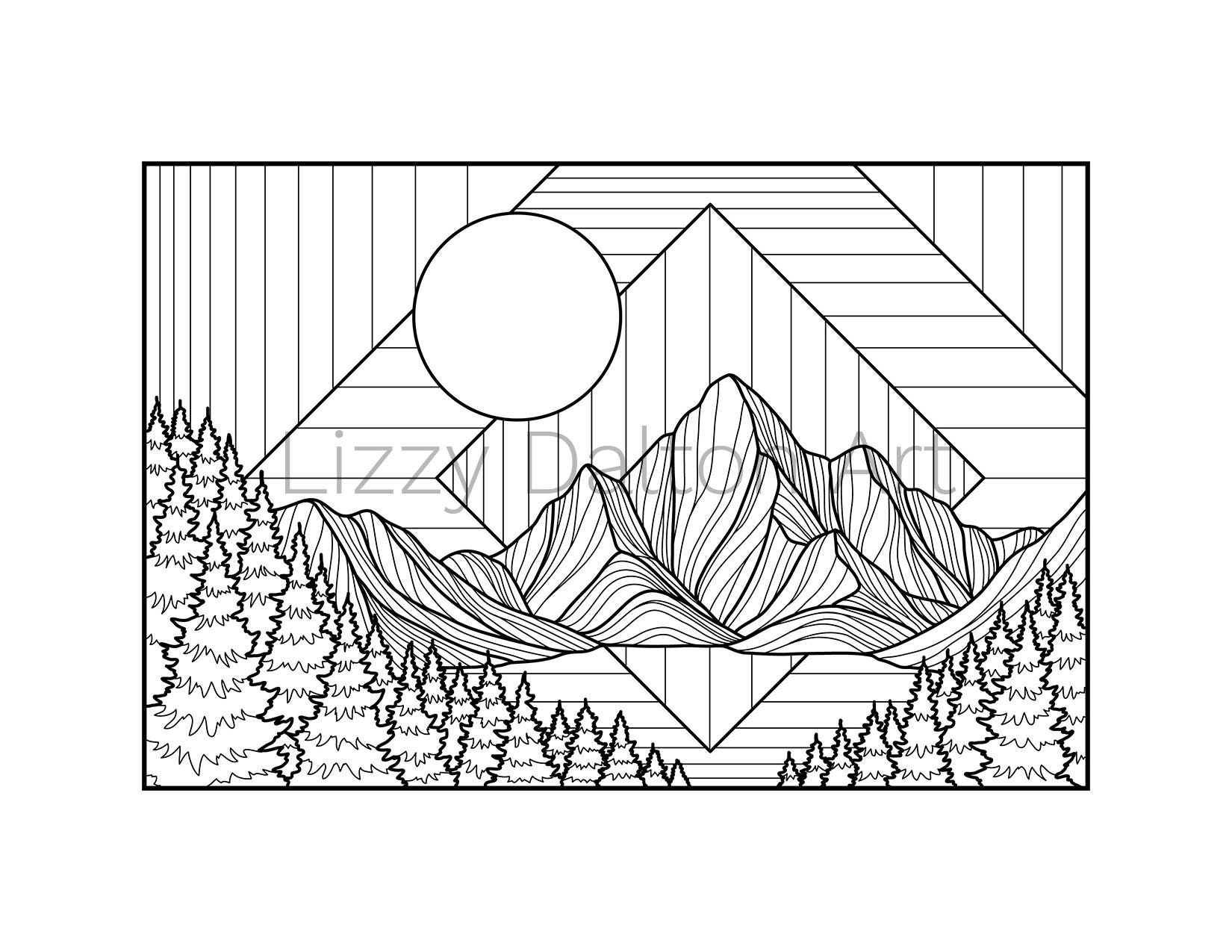 Mountain Gradients Coloring Page Digital Download | Etsy