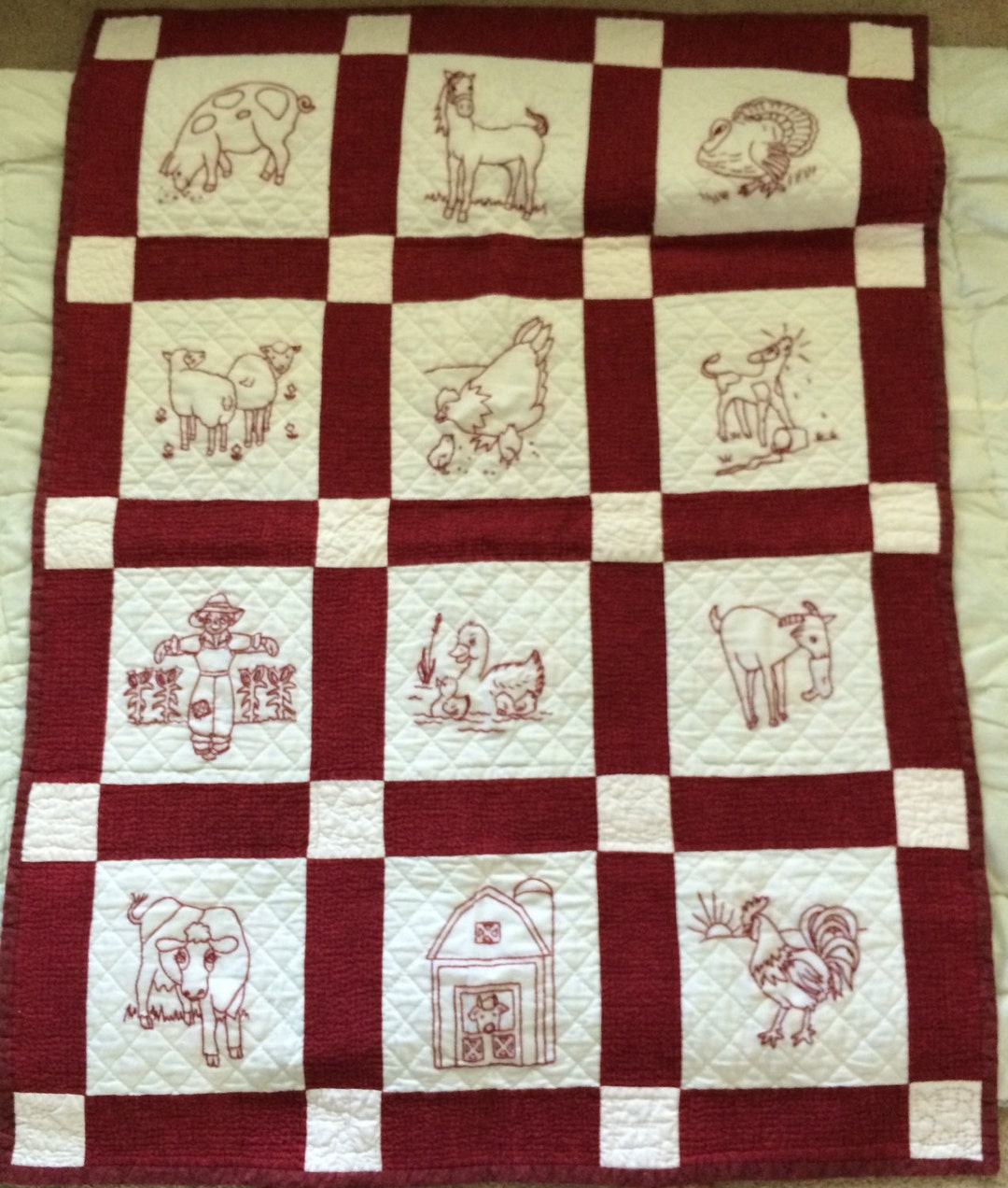 Redwork Farm Animals Crib Size - Etsy