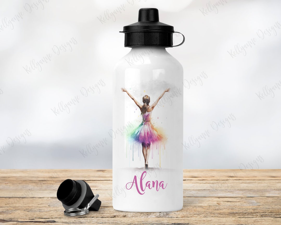 Dance Water Bottle, Rainbow Dancer, Girls Water Bottle, Personalised ...