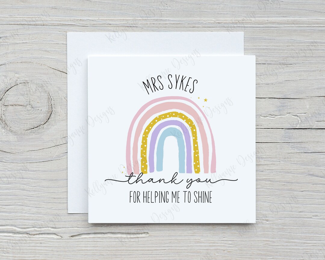 Teacher Thank You Card, Rainbow Teacher Thank You Card, Wonderful ...