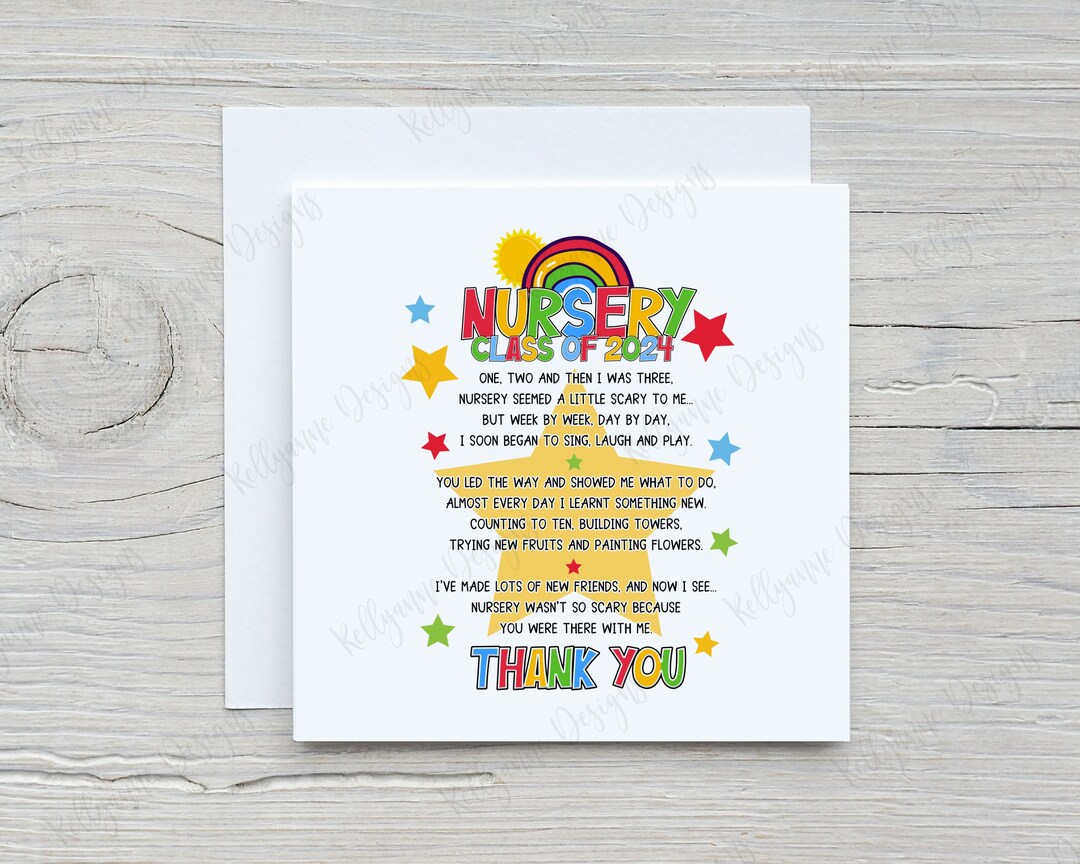 Nursery Class Leavers Card , Nursery Leavers Card, Thank You Nursery ...