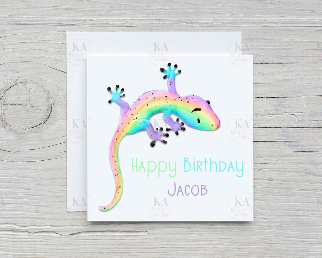 Gecko Card, Gecko Birthday Card, Reptile Card, Rainbow Gecko, Free UK ...