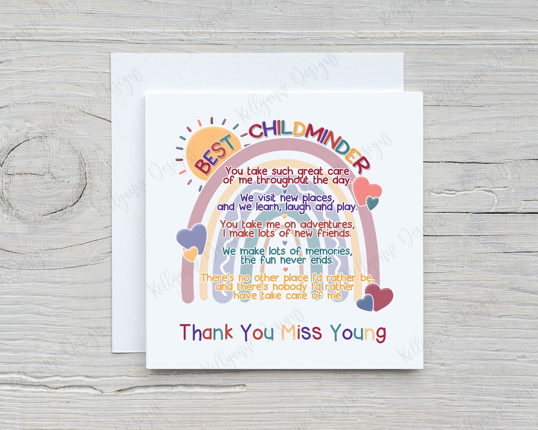 Personalised Childminder Thank You Card: 6x6 Inch Linen Card - Etsy UK