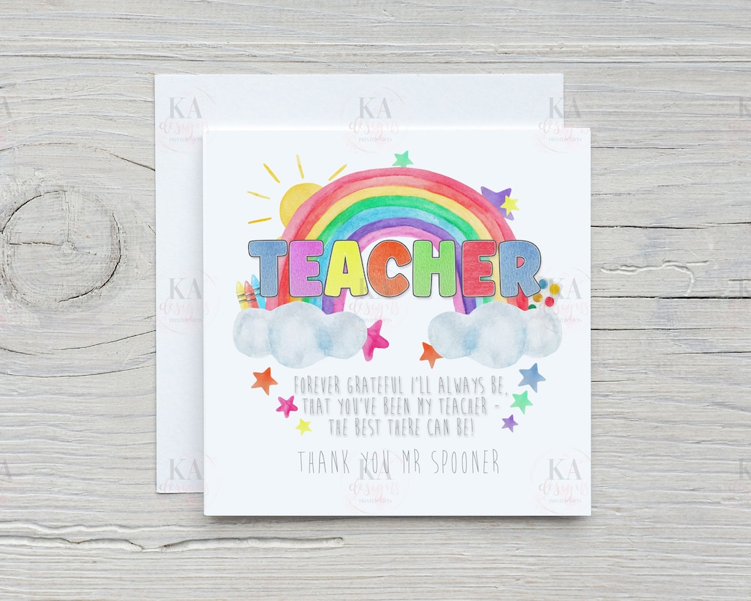 Teacher Thank You Card, Teacher Rainbow Card, Best Teacher Card ...