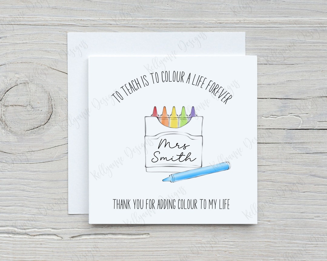 Teacher Thank You Card, Crayons Thank You Card, Wonderful Teacher Card ...
