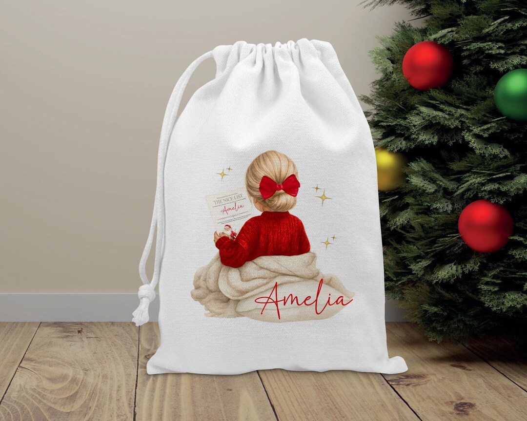 Personalized Linen Christmas Sack, Nice List Design, Xmas Gift Bag - Etsy