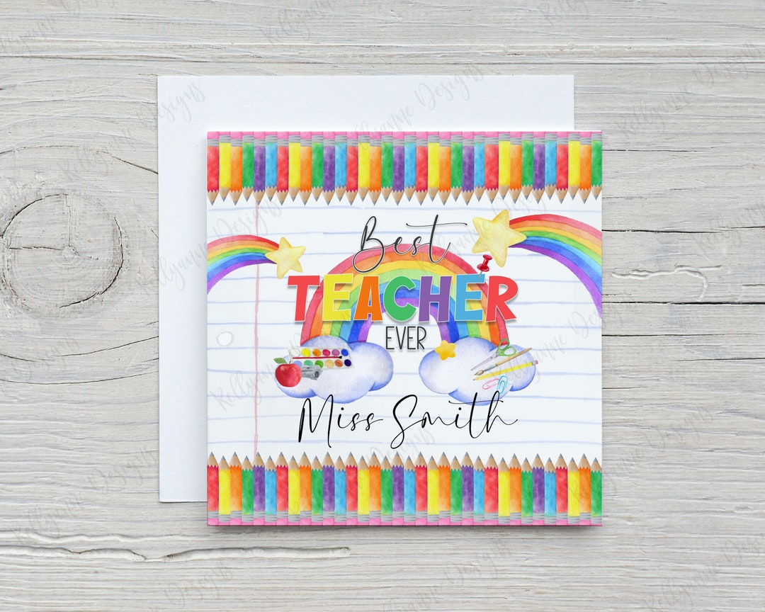 Teacher Thank You Card, Best Teacher Ever, Personalised Teacher Card ...
