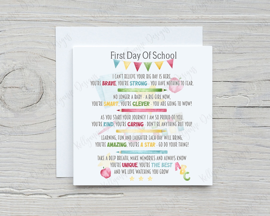 First Day of School Card, First Day of School Poem, Starting School ...
