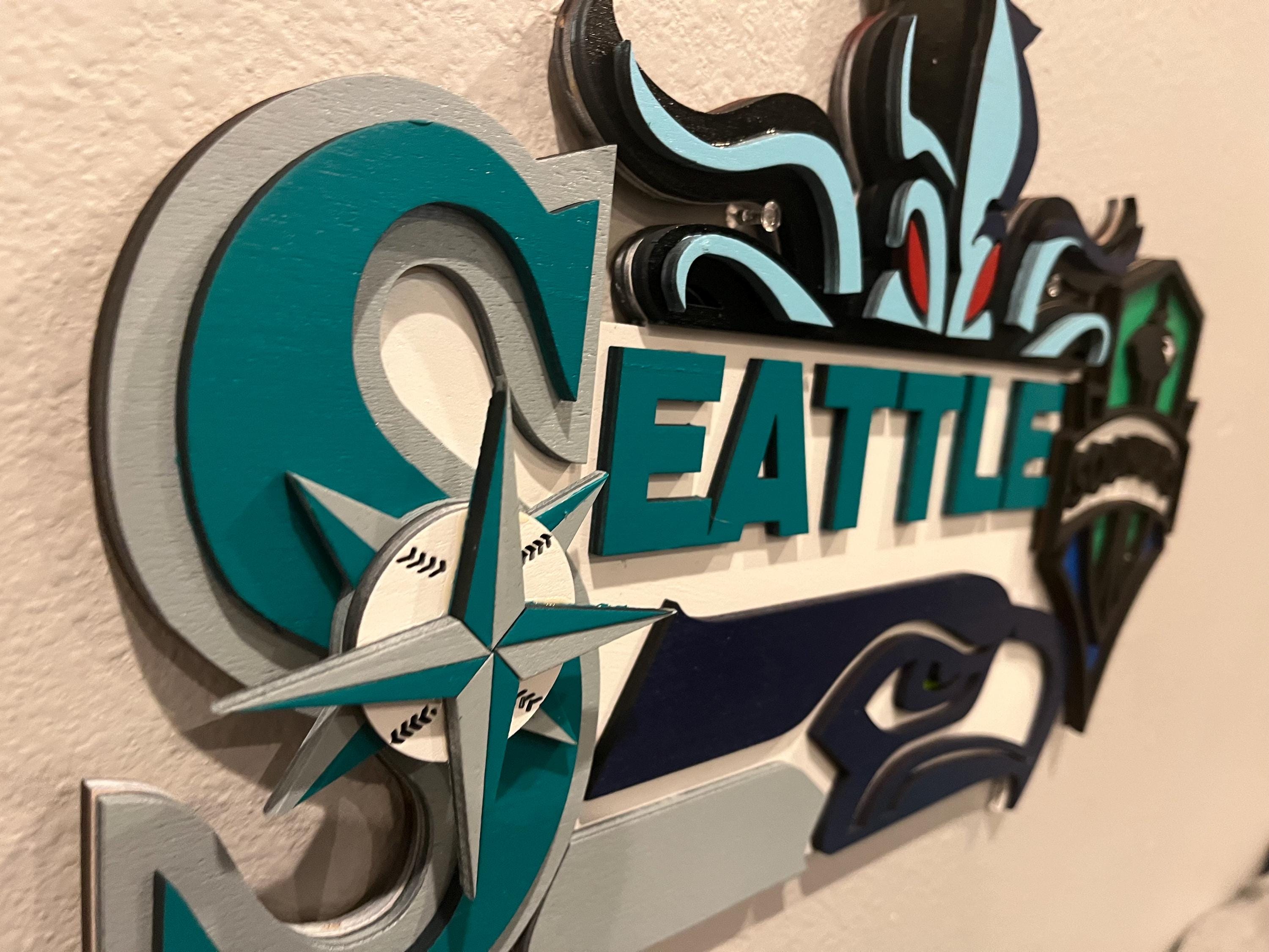 Laser Cut Seattle Sports Teams. Kraken, Mariners, Sounders, and ...