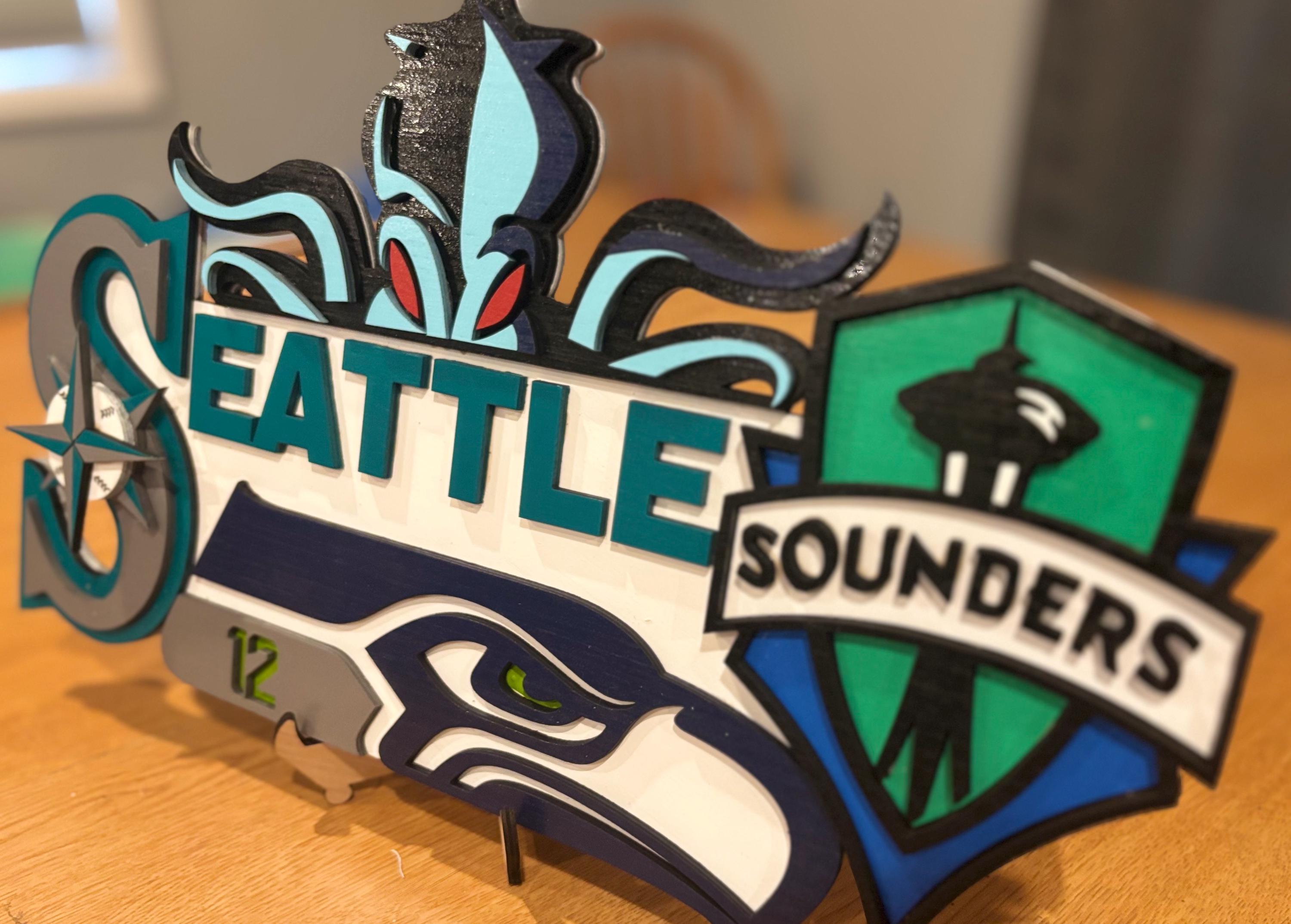 Laser Cut Seattle Sports Teams. Kraken, Mariners, Sounders, and ...