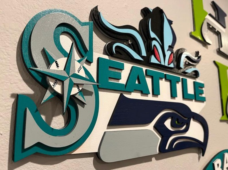 Laser Cut Seattle Sports Teams. Kraken, Mariners, and Seahawks. ALL ...