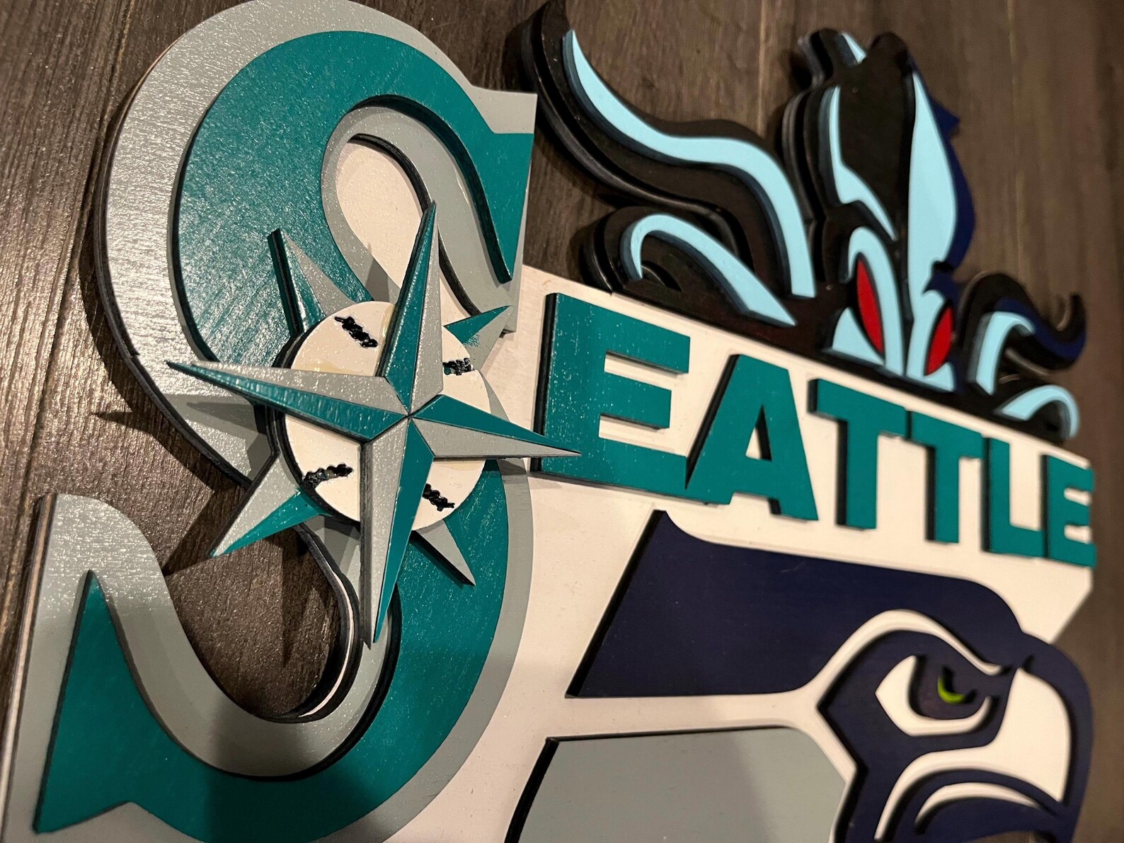 Laser Cut Seattle Sports Teams. Kraken, Mariners, and Seahawks. 3d Sign ...