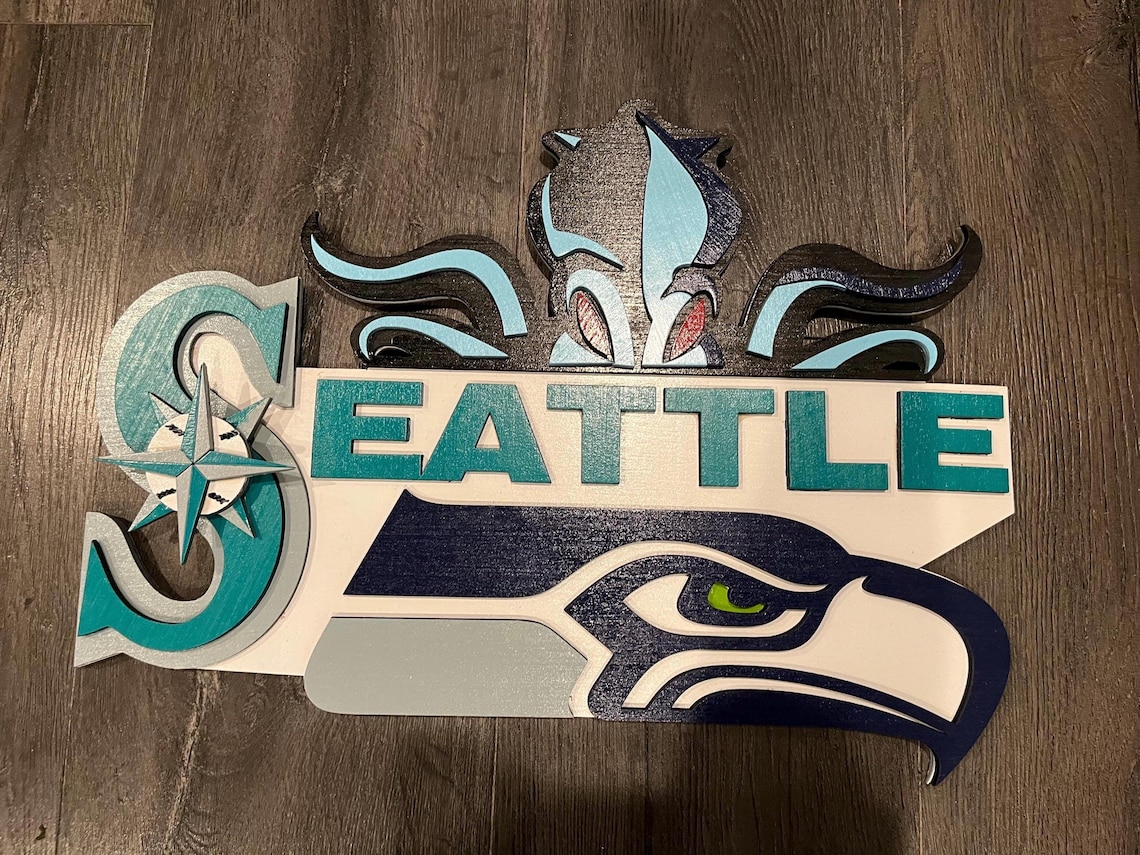 Laser Cut Seattle Sports Teams. Kraken, Mariners, and Seahawks. 3d Sign ...