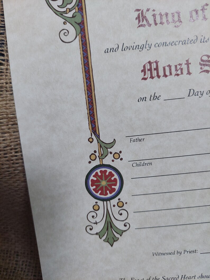Sacred Heart Enthronement Certificate - Catholic Art Print, Unframed - Etsy
