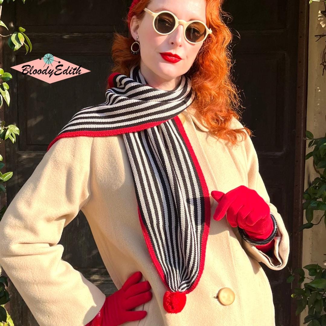 Vintage 1940s 1950s Style Knitted Woolen “pierrot” Scarf - One Size - Etsy