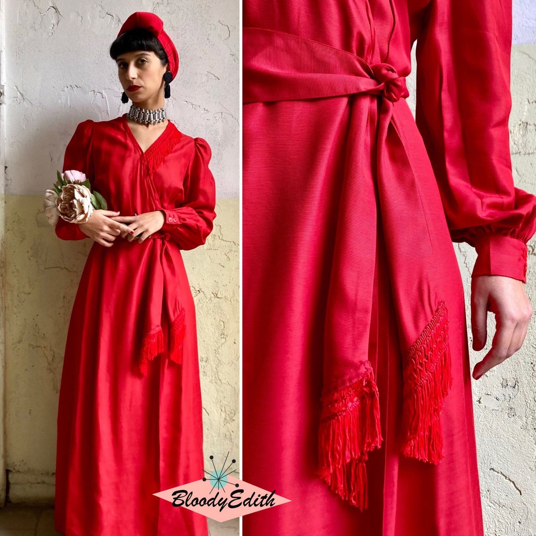 Vintage 1930s 1940s Style Red ingrid Limited Edition Bishop Sleeves ...