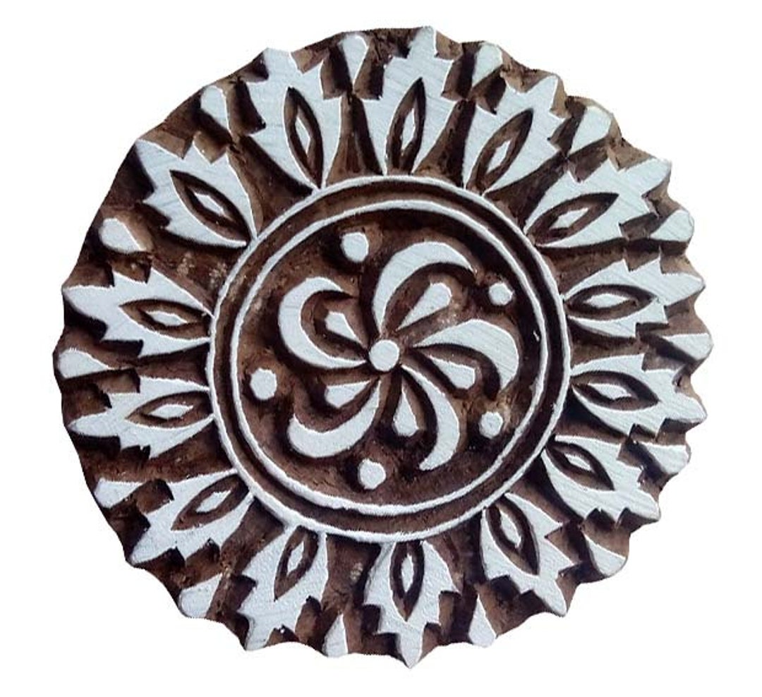 Round Shaped Indian Wooden Printing Block Hand Carved Stamp Textile ...