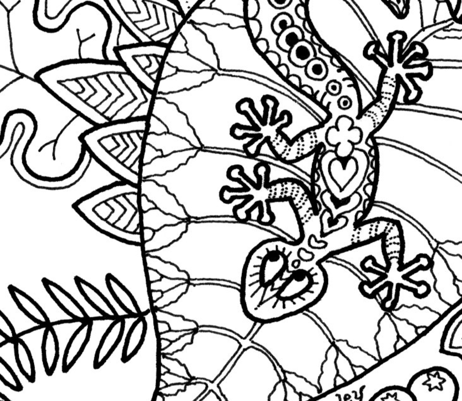 Leafy Gekko Half-colouring Page for Adults - Etsy UK