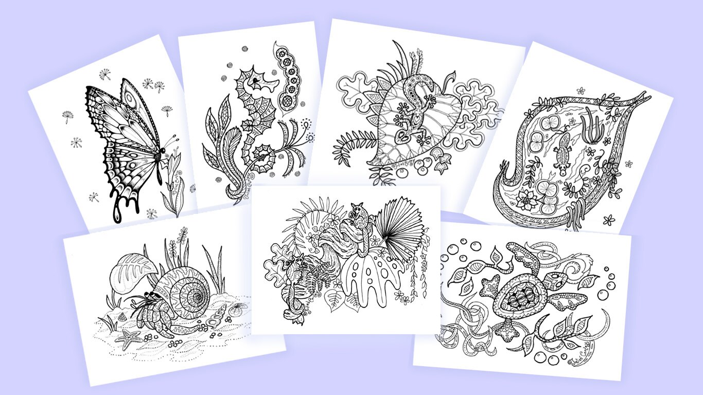 Miniature Aussies Collection, of Seven Fine-detail, Half-size Colouring ...