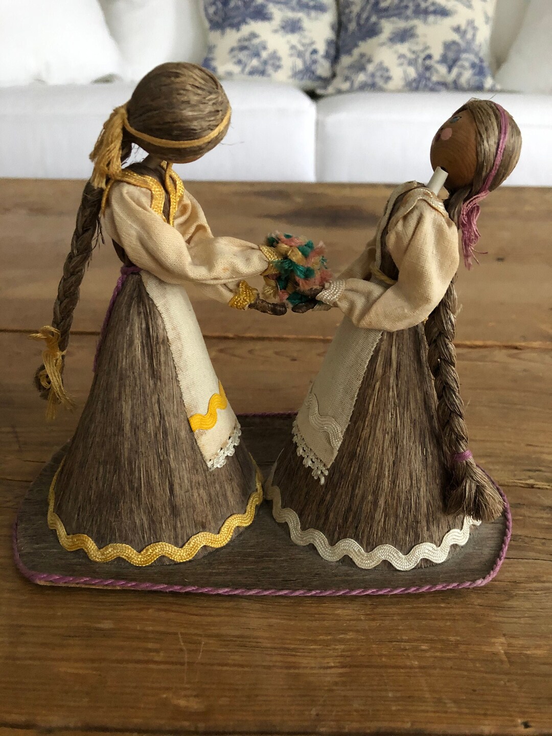 Folk Dolls Tree Bark and Wood-girls With Long Braids- Tug of War Over ...
