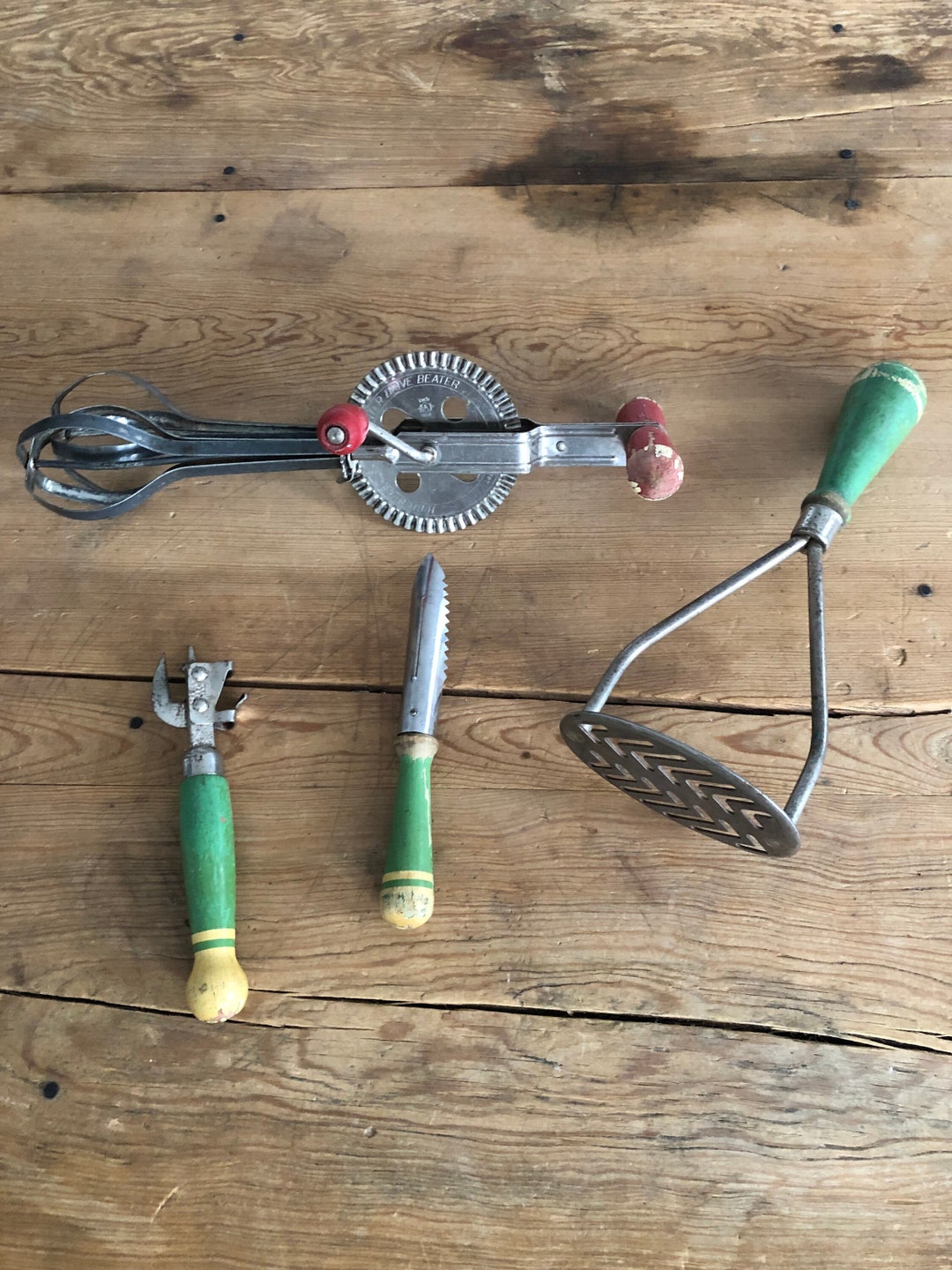 Vintage Ekco/aj Kitchen Tools-lot of 4- Wooden Chippy Paint-potato ...