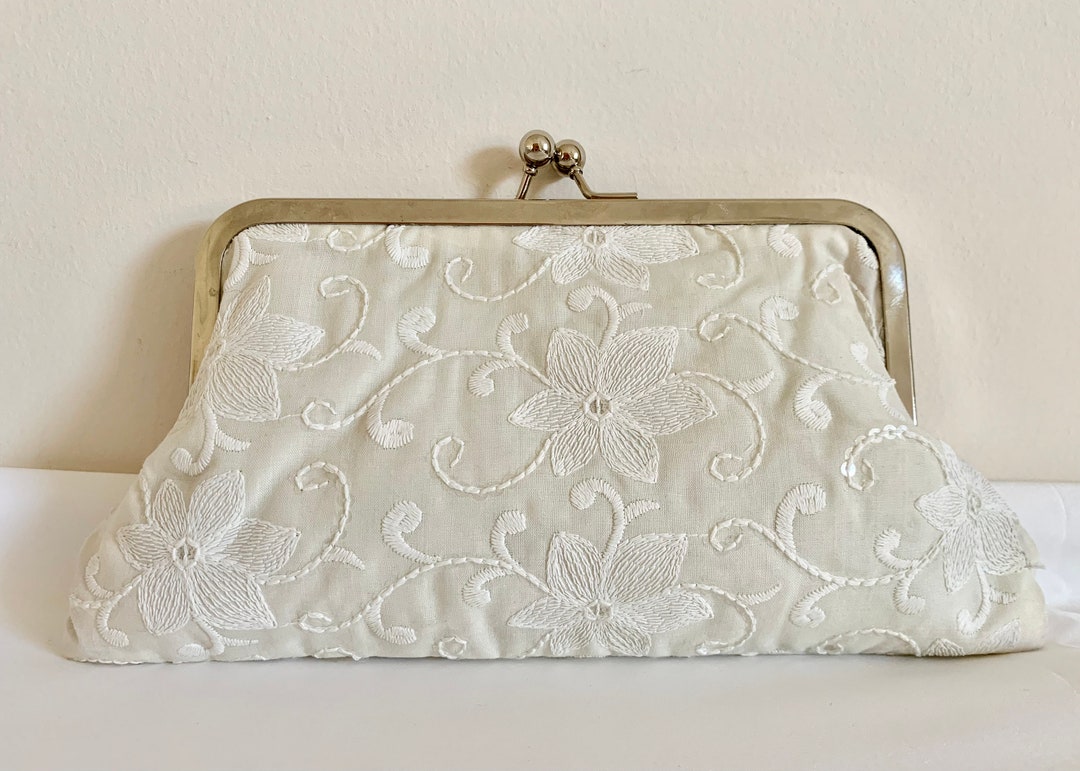 Bridal Ivory Clutch Bag in Beautiful Embroidered Sequined Cotton ...