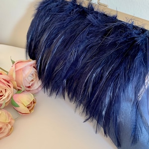 Navy Feather Clutch Purse, Handmade Satin Evening Bag - Etsy Australia