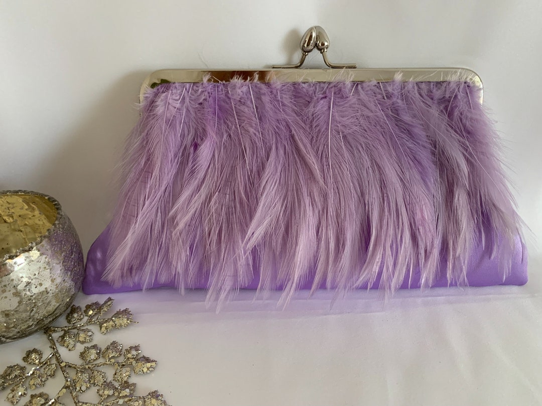 Lilac Feather Clutch Purse, Evening Bag, Mother of the Bride Clutch Bag ...