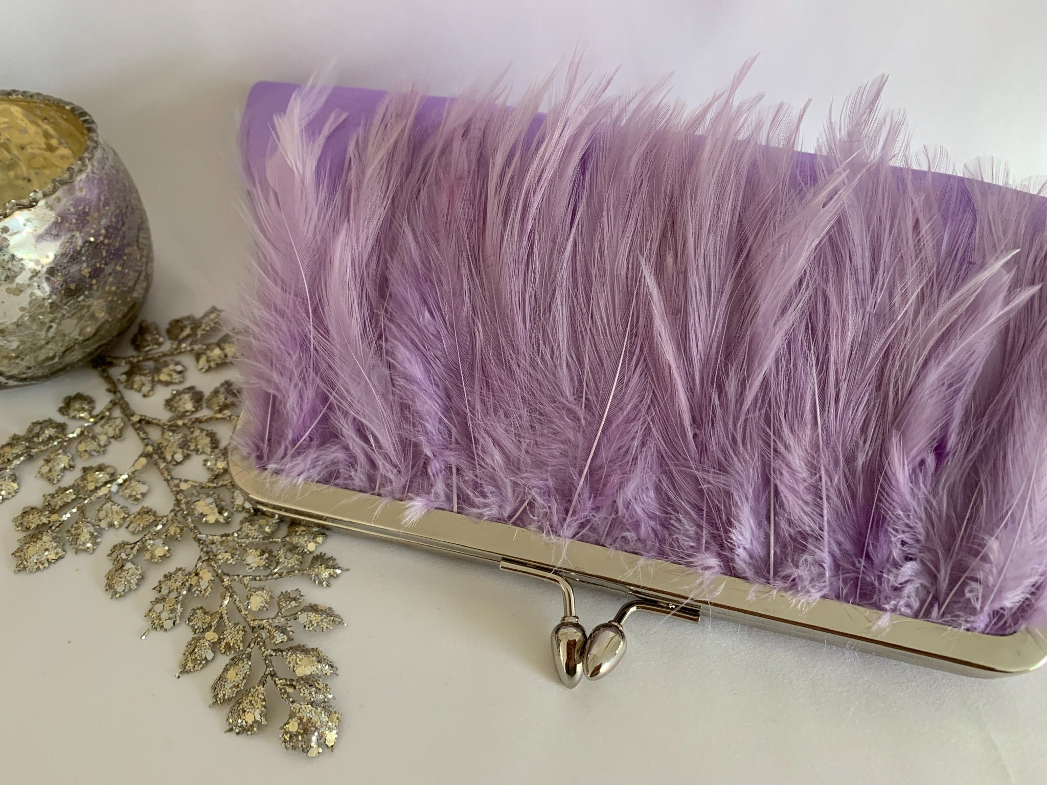 Lilac Feather Clutch Purse, Evening Bag, Mother of the Bride Clutch Bag ...
