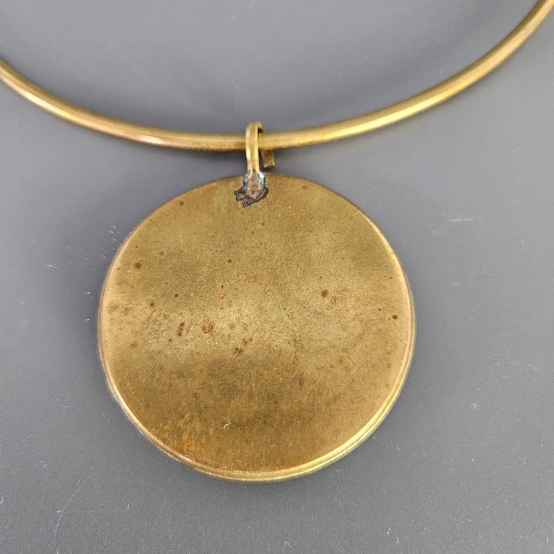 Brass Hasli Design Round Pendant Necklace, Vintage Mosaic Brass ...