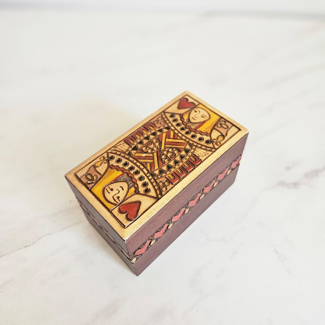 King of Hearts Playing Card Wooden Case, Card Box, Handmade Wooden Case ...