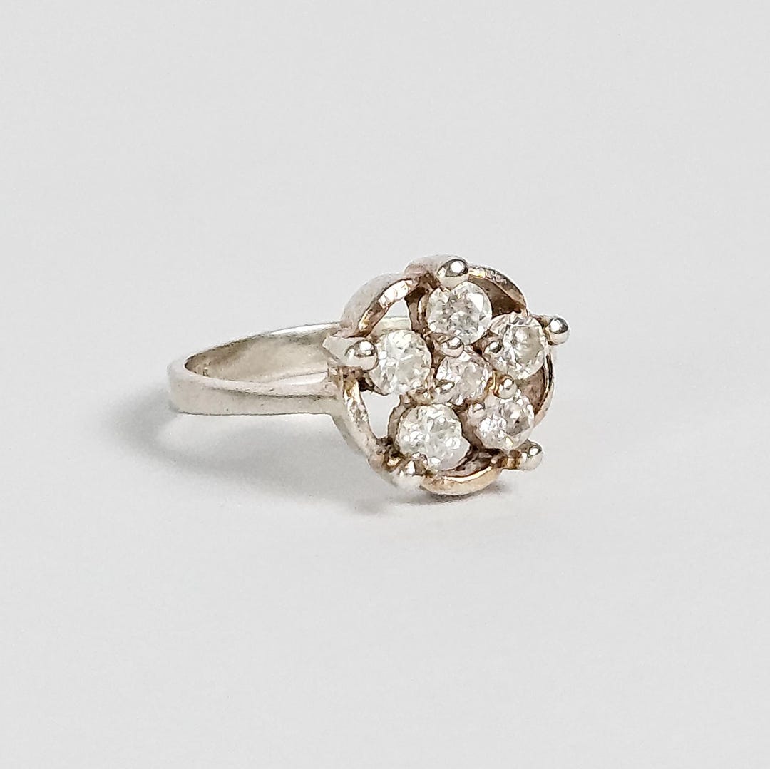 Vintage Cluster Stone Ring – Sterling Silver Floral Design With Round ...